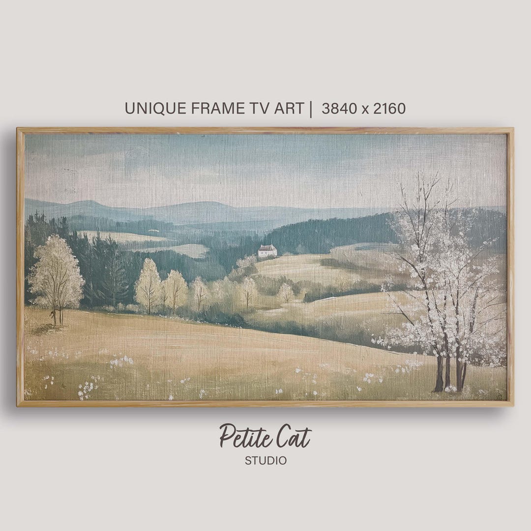Springtime Frame TV Art, Hilly Landscape Vintage Painting, Peaceful ...