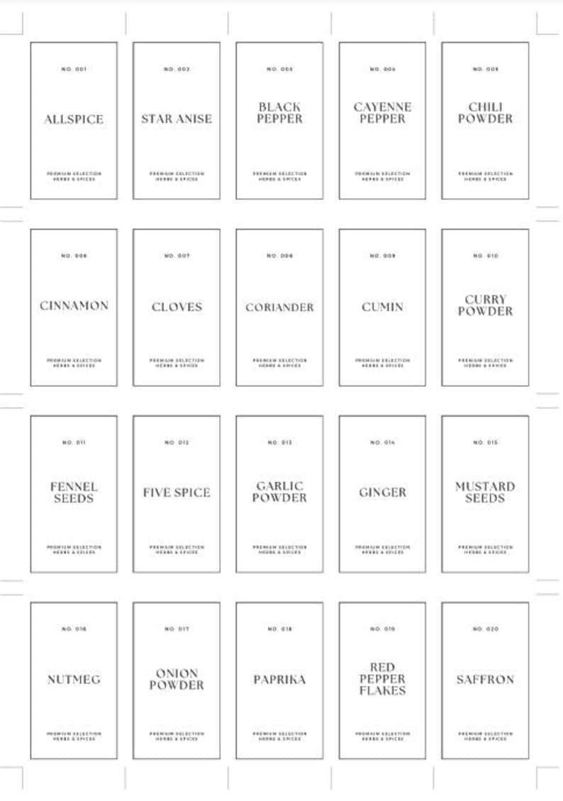 Black & White Minimalist Spice Labels | Modern Spice Labels | Modern ...