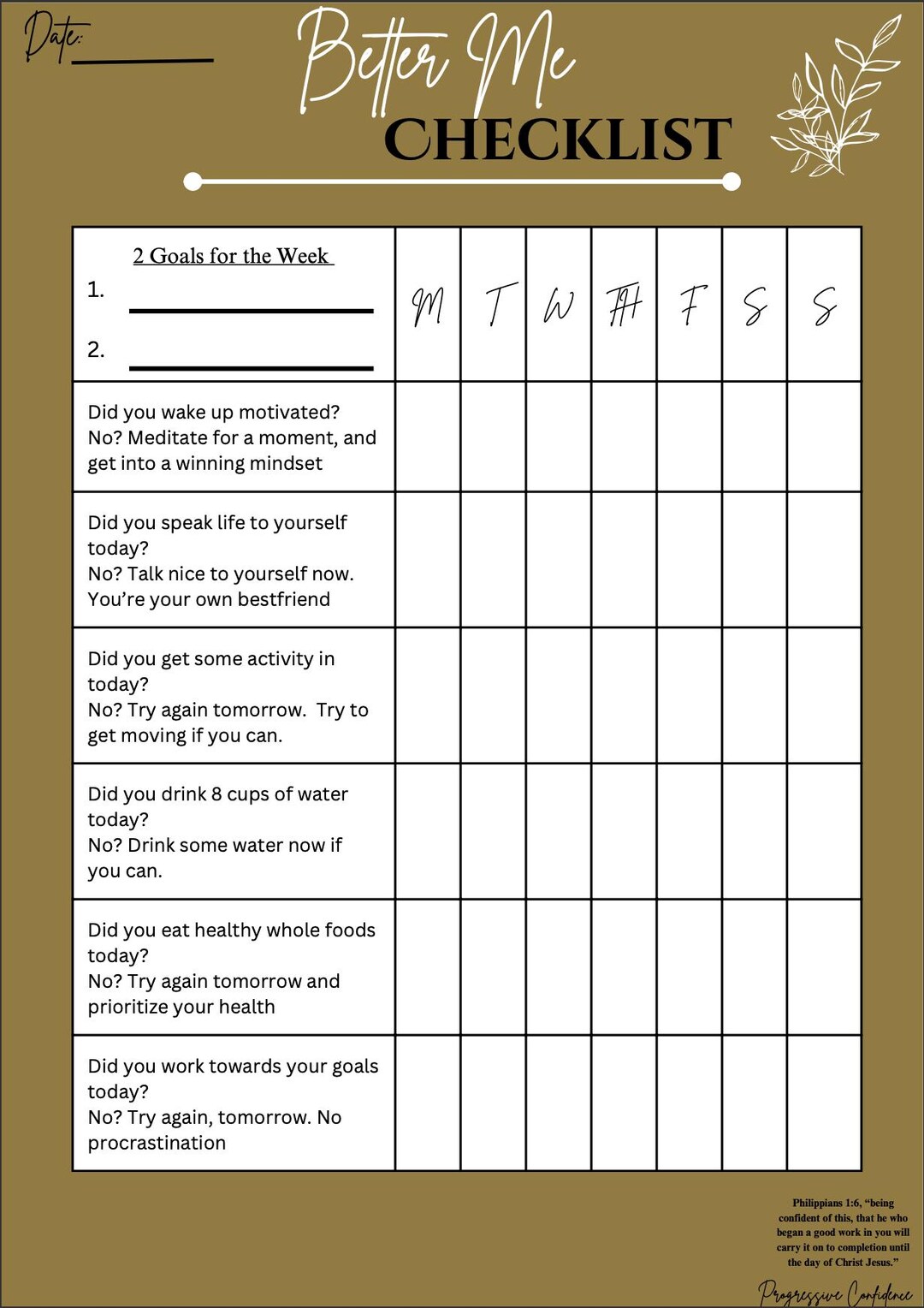 Daily Self Care Checklist Printable, Self Esteem Work, Downloadable ...