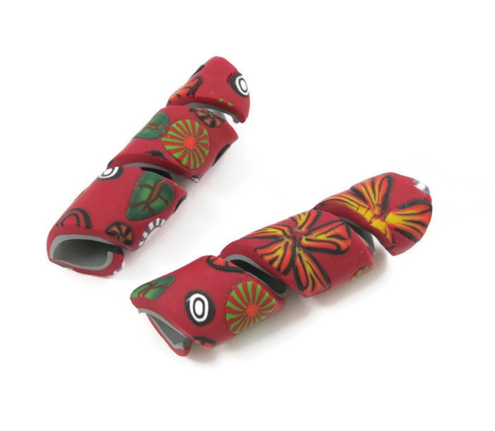 Red Dread Bead Dreadlock Jewelry Handmade Polymer Clay Spirals Hair ...