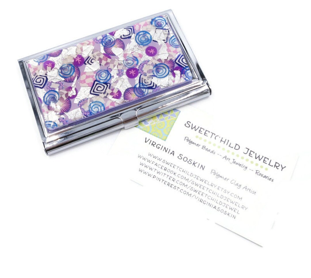 Lavender Business Card Case Credit Card Holder Handmade Polymer Clay ...