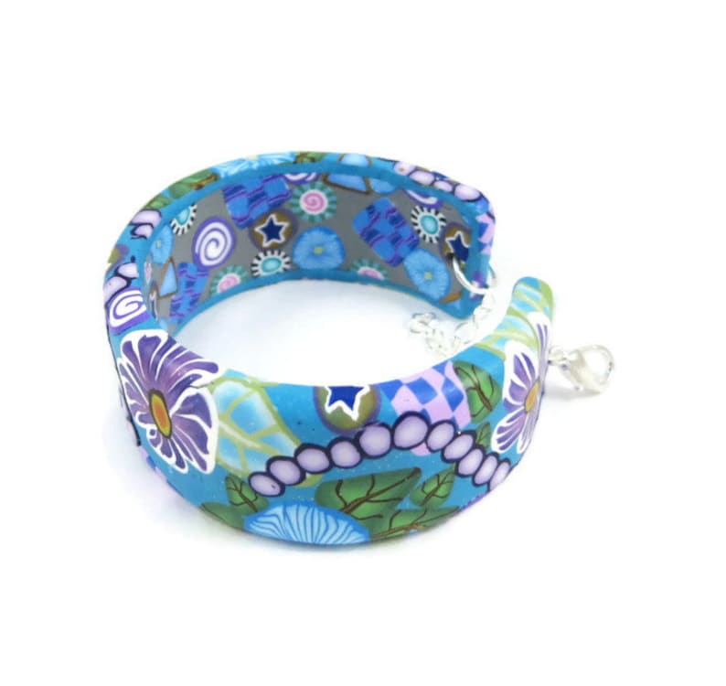 Multicolored Polymer Clay Cuff Bracelet Handmade Lobster Clasp ...