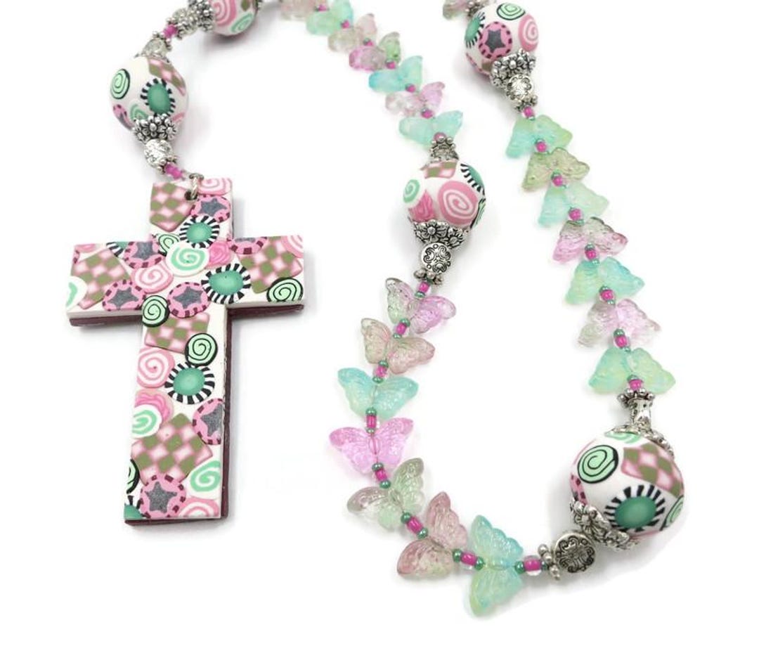 Glass Butterfly Anglican Rosary Prayer Beads Handmade Polymer Clay ...