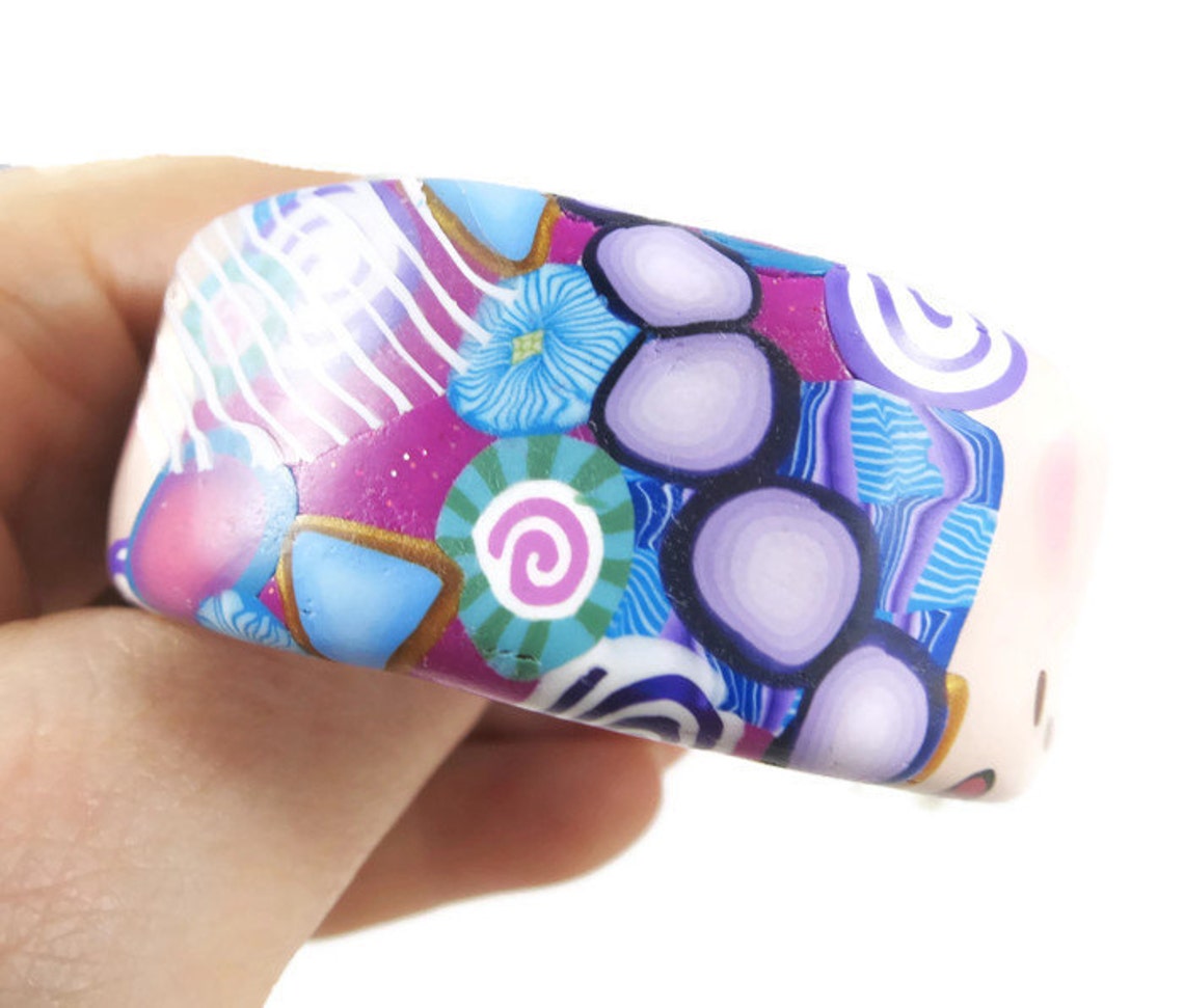 Multicolored Polymer Clay Cuff Bracelet Handmade Lobster Clasp - Etsy