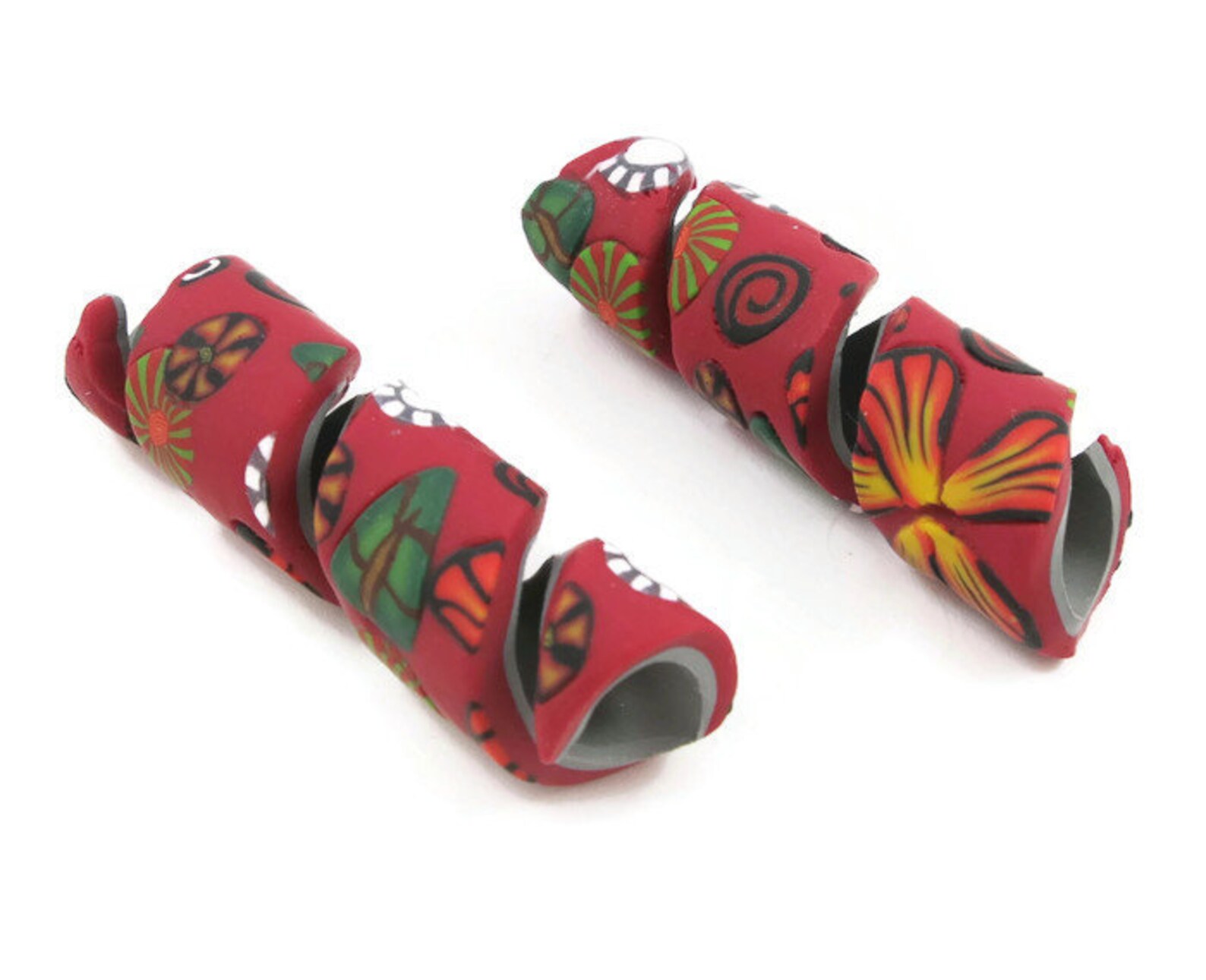 Red Dread Bead Dreadlock Jewelry Handmade Polymer Clay Spirals Hair ...