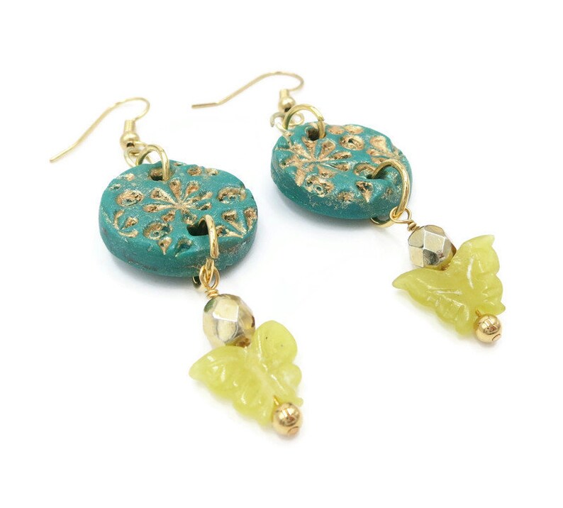 Polymer Clay Boho Earrings Polymer Clay Dangles Carved Jade - Etsy