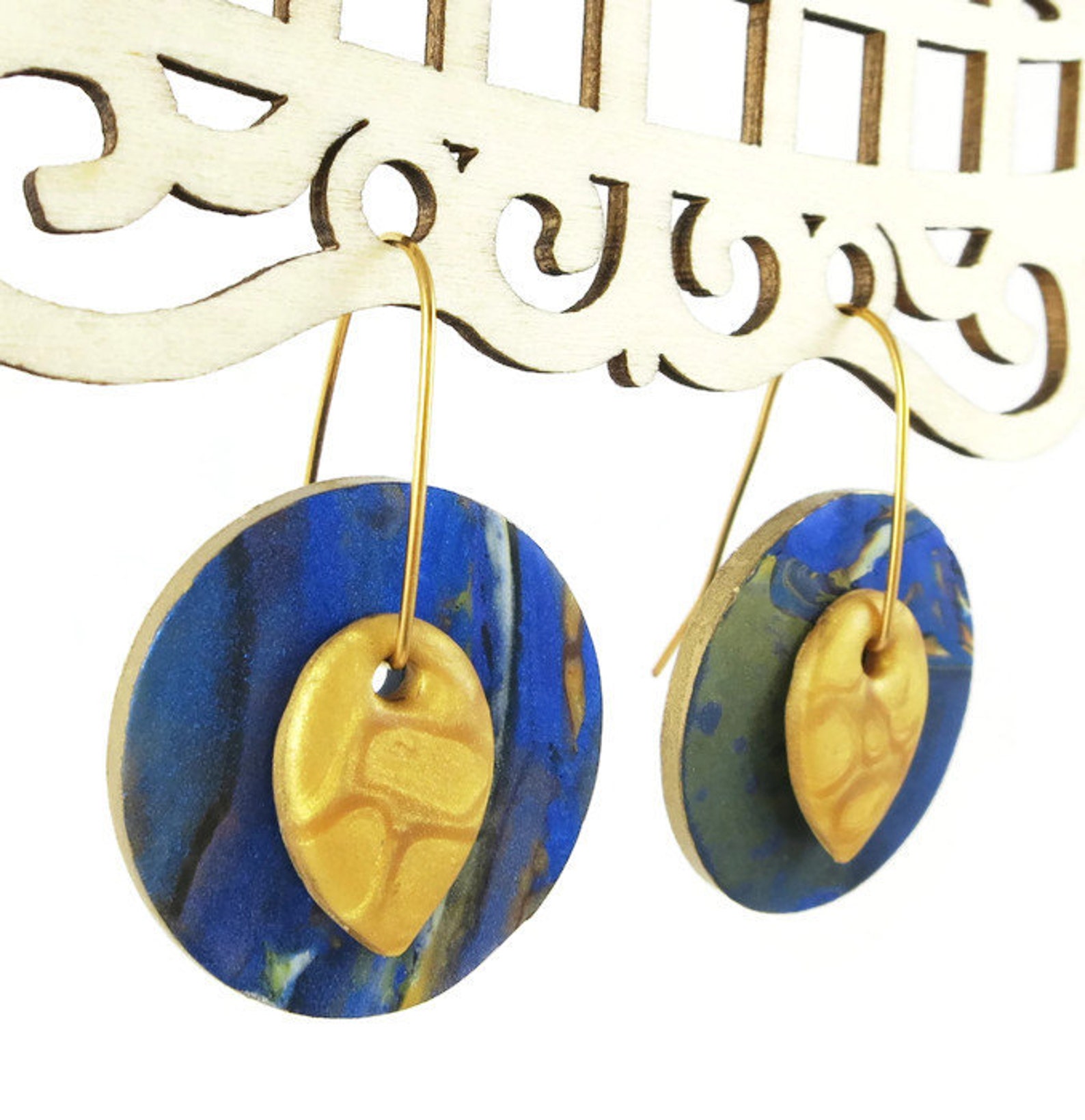 Swingy Blue Pearl Polymer Clay Pierced Earrings Modern Art - Etsy