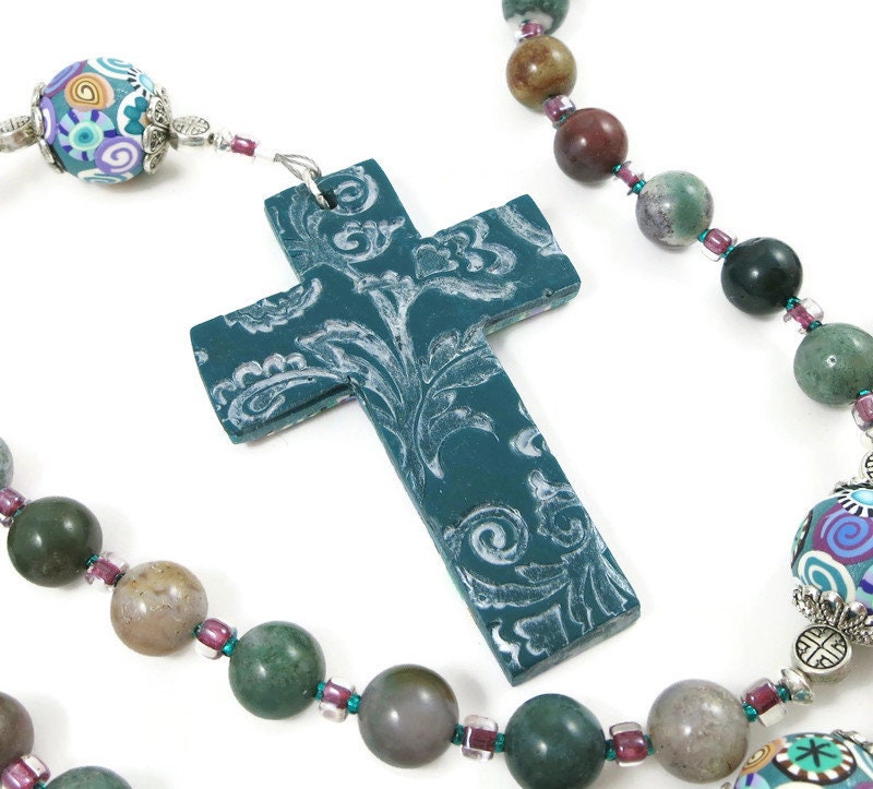 Fancy Jasper Anglican Prayer Beads Unisex Rosary Handmade Polymer Clay ...