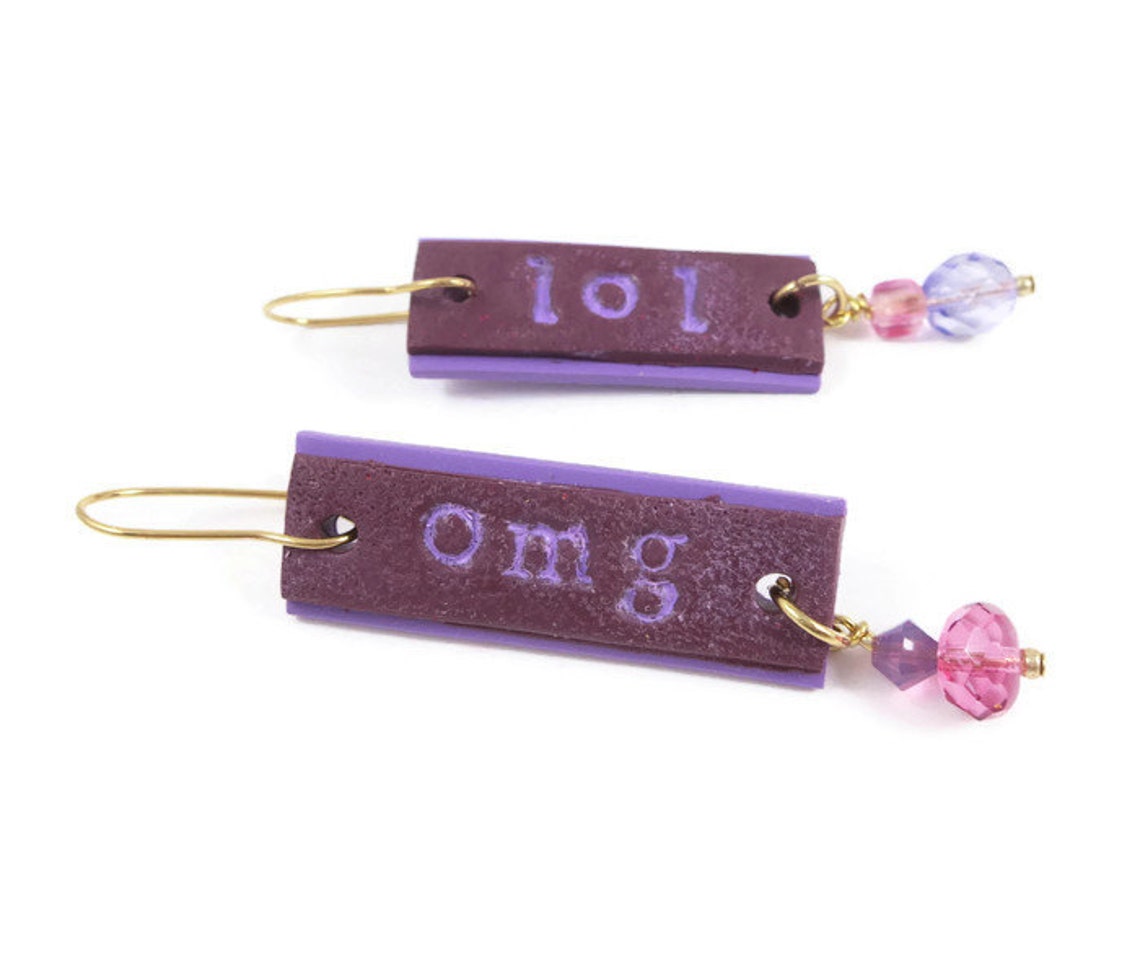 LOL OMG Texting Pierced Dangle Earrings Handmade Polymer Clay Teen ...