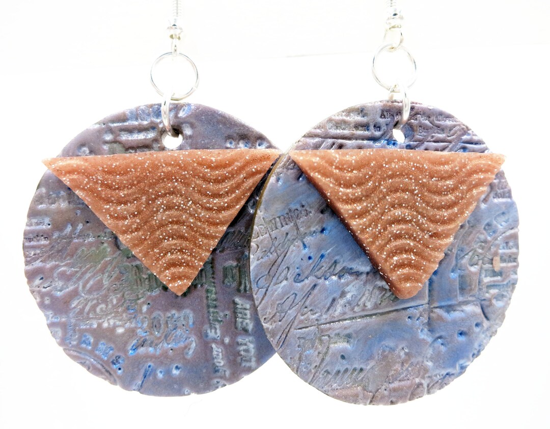 Embossed Calligraphy Disc Polymer Clay Hoop Earrings Geometric Rose ...