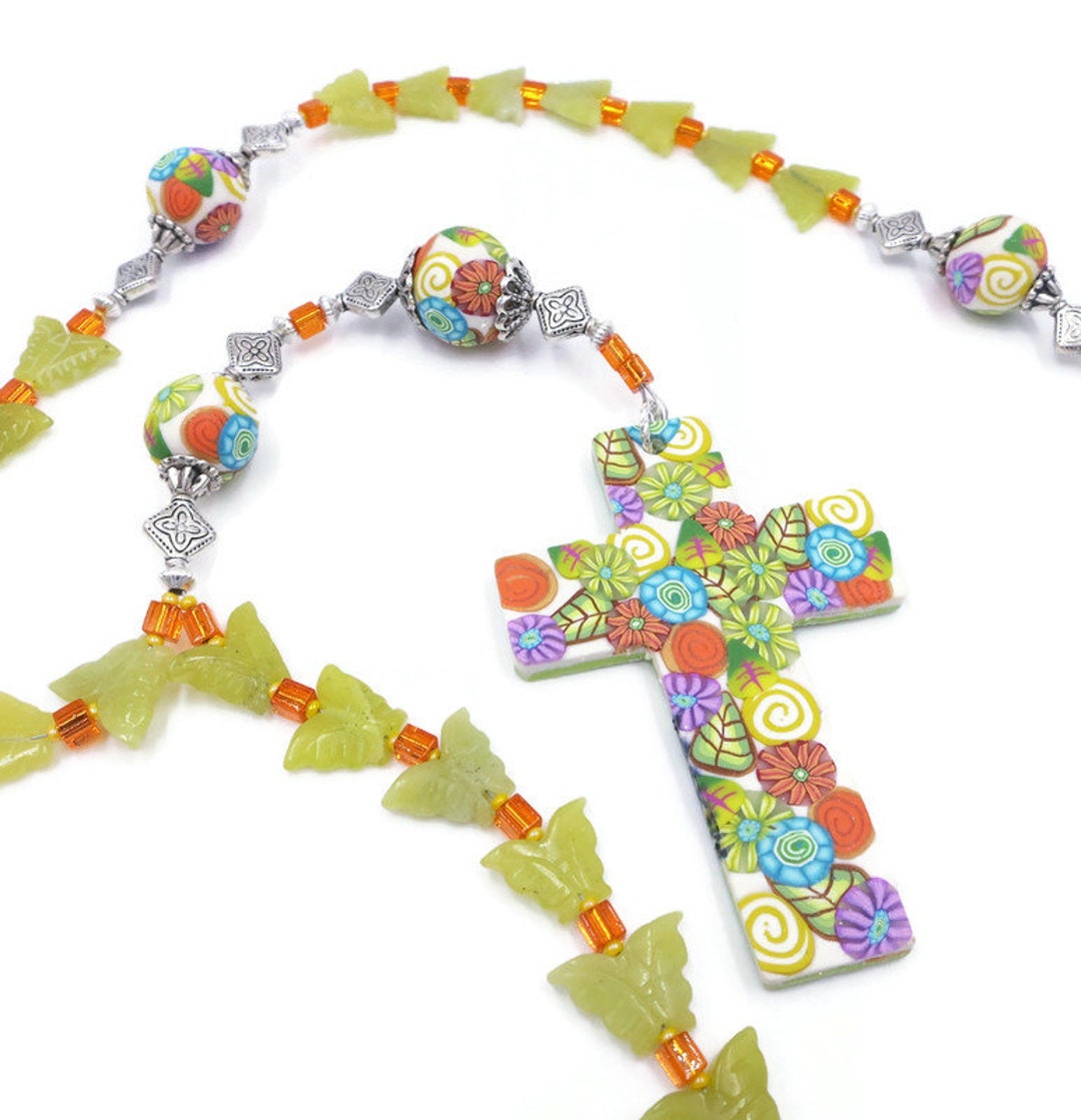 Jade Butterfly Anglican Rosary Prayer Beads Handmade Polymer Clay ...