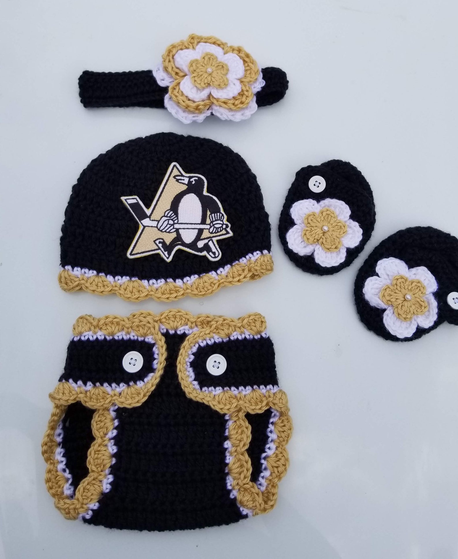 Crochet Baby Girl Pittsburgh Penquins Hockey Inspired Outfit Photo Prop ...