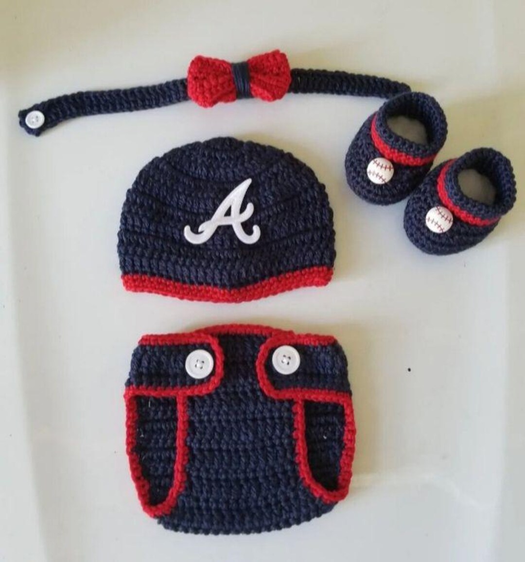 Crochet Baby Boy Atlanta Braves Baseball Inspired Outfit Photo Prop - Etsy