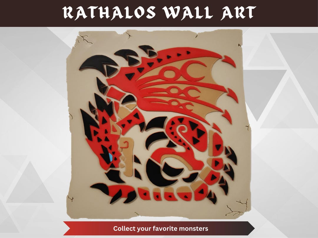 3D Monster Hunter World Inspired Fan Art Cave Painting Wall Decor for Gamers Rathalos Gaming Den ...