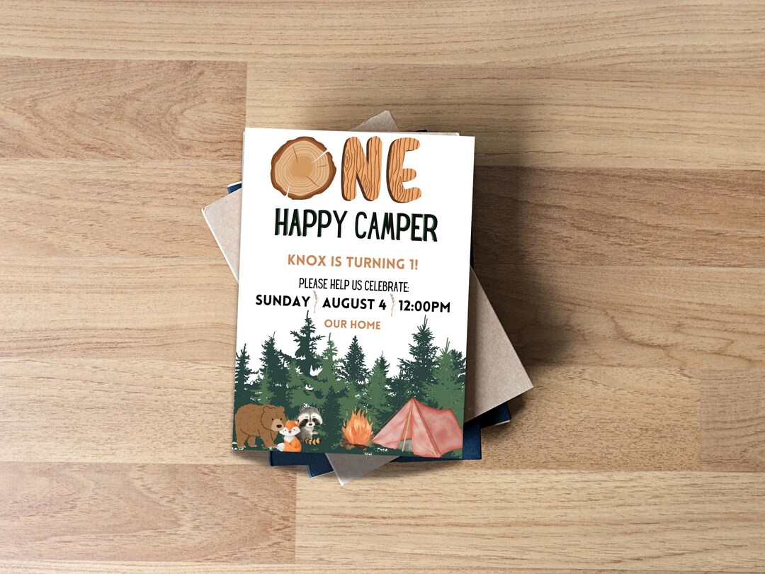 Editable One Happy Camper Invitation, Camping Birthday Invite, Boy Happy Camper 1st Birthday ...