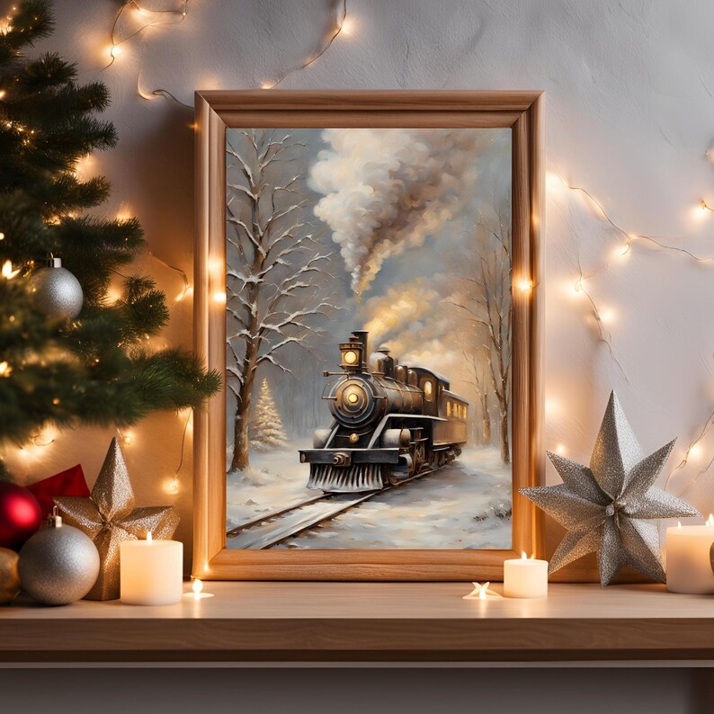 Vintage Christmas Wall Art - Steam Train Through Holiday Forest ...