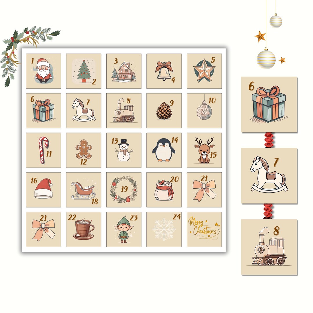 DIY Advent Calendar | 24-day Christmas Countdown | PNG Printable Wall ...