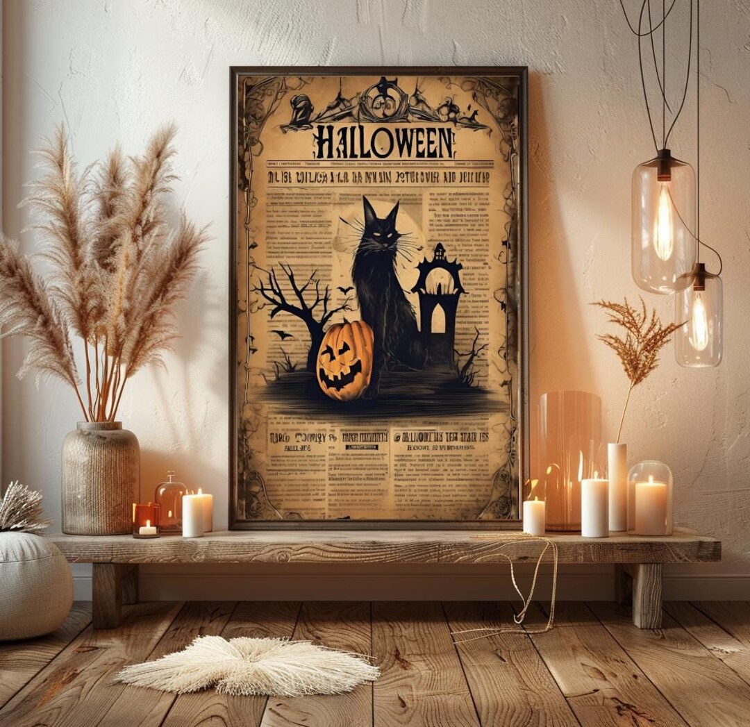 Vintage Gothic Halloween Poster Set: Witch, Ghost, Pumpkin (digital ...