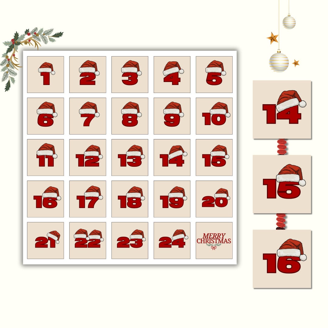 DIY Printable Advent Calendar | 24-day Christmas Countdown | PNG ...