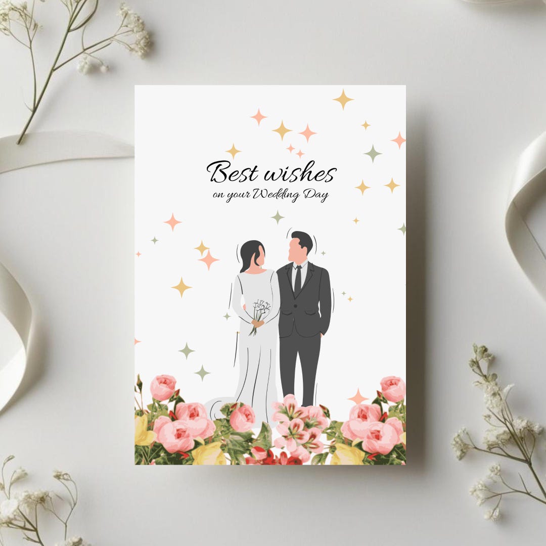 Elegance Wedding Card – Bride and Groom With Aesthetic Flowers ...