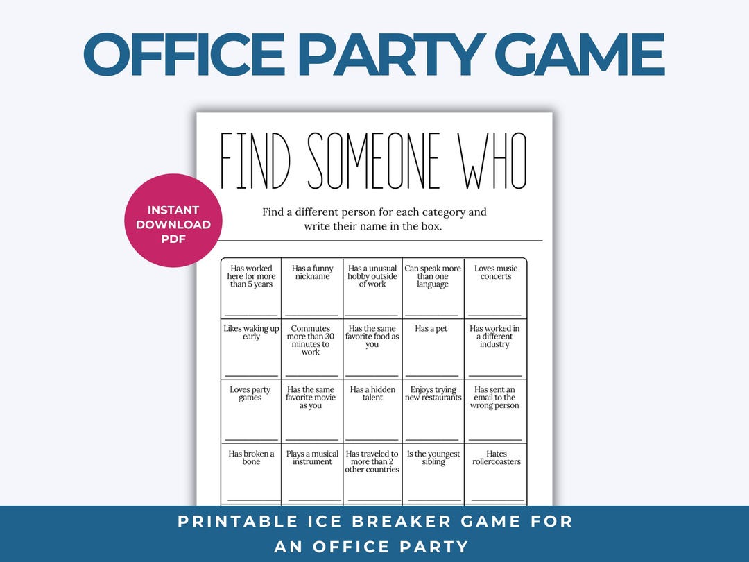 Office Party Ice Breaker Game. Find Someone Who. Printable PDF. - Etsy