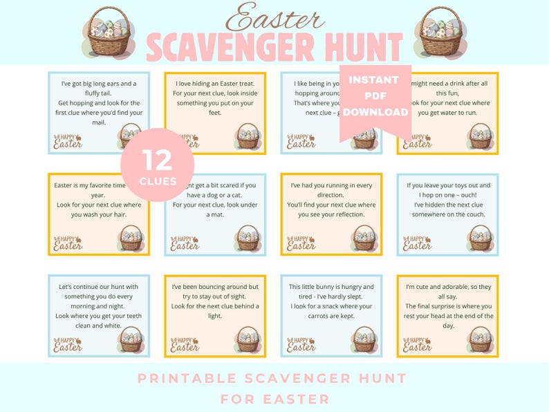 Easter Bunny Scavenger Hunt. 12 Riddle Clues. Indoor and Outdoor ...
