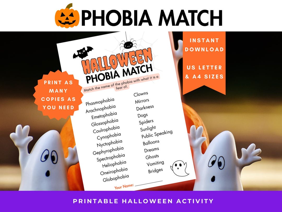 Halloween Phobia Match Game: Printable Teen/adult Activity (PDF) - Etsy