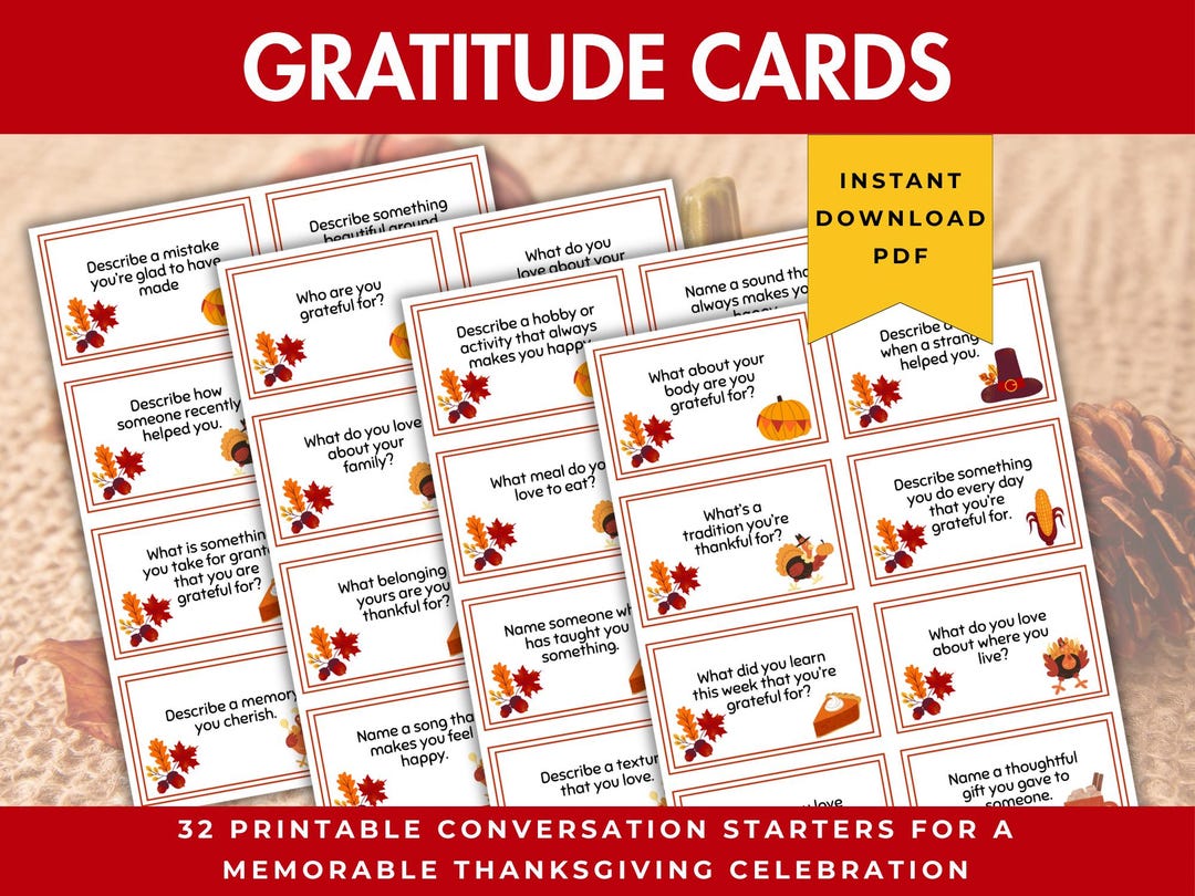 Thanksgiving Gratitude Cards | 32 Conversation Starters | Printable ...