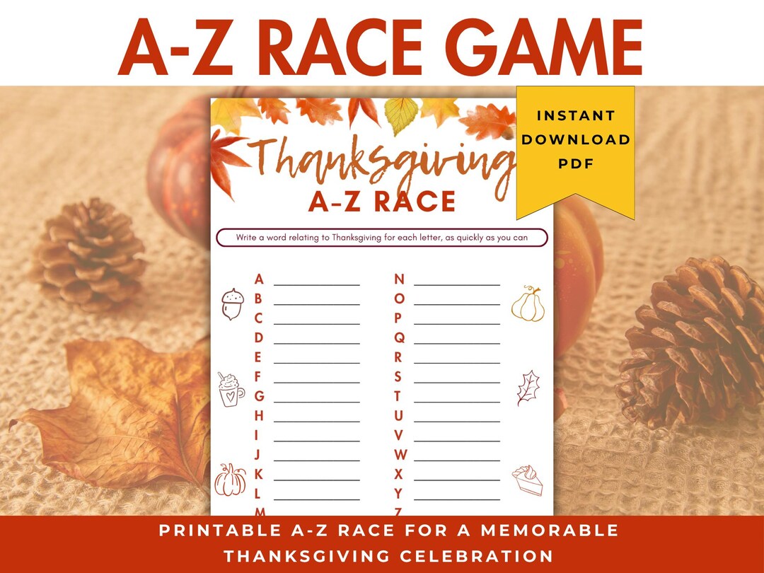 Thanksgiving A-Z Game | Printable Activity for Thanksgiving ...