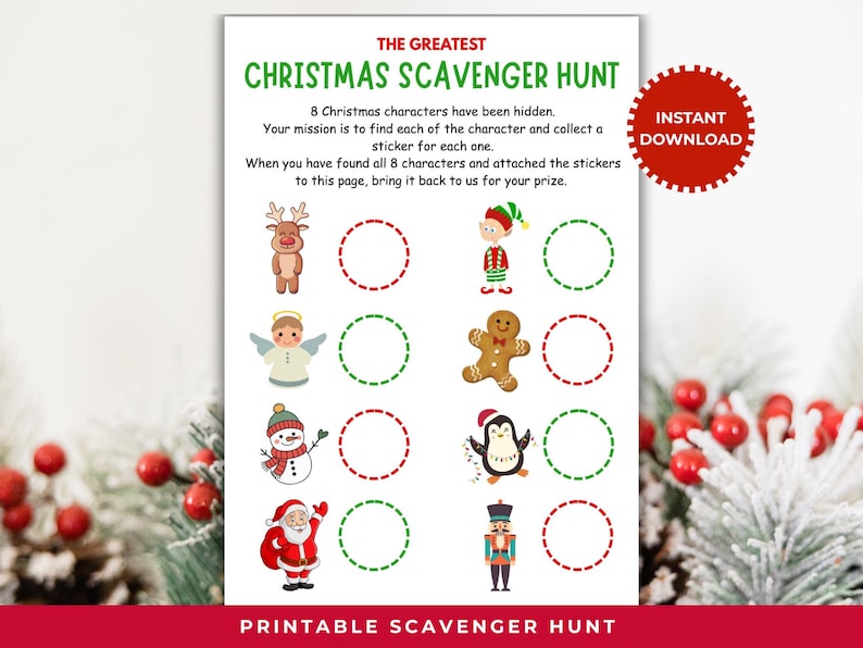 Christmas Scavenger Hunt for Young Children and Preschoolers. Printable ...