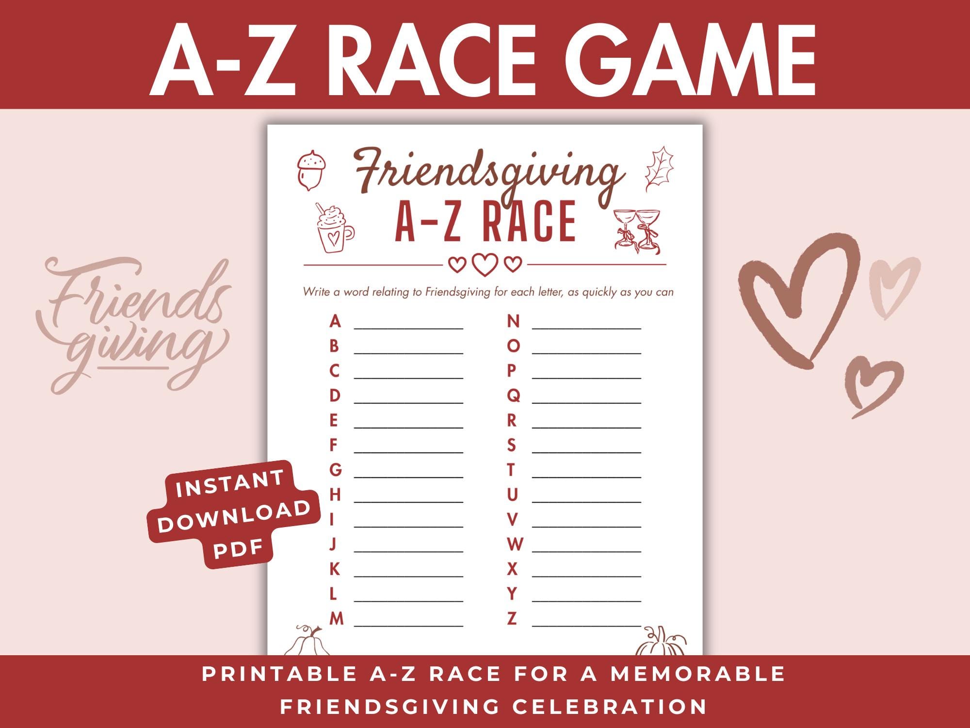 Friendsgiving A-Z Game | Printable Activity for Friendsgiving ...