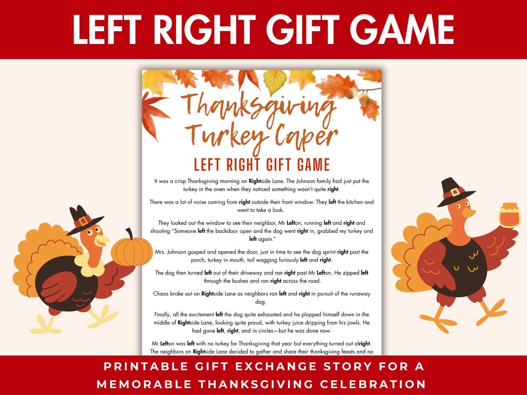 Thanksgiving Left Right Gift Exchange Game | Turkey Caper Story (PDF ...