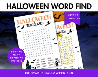 Sopa de letras de Halloween para niños (PDF y JPG) - Etsy México