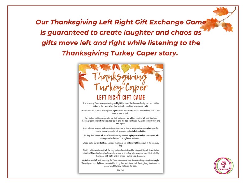 Thanksgiving Left Right Gift Exchange Game | Turkey Caper Story (PDF ...