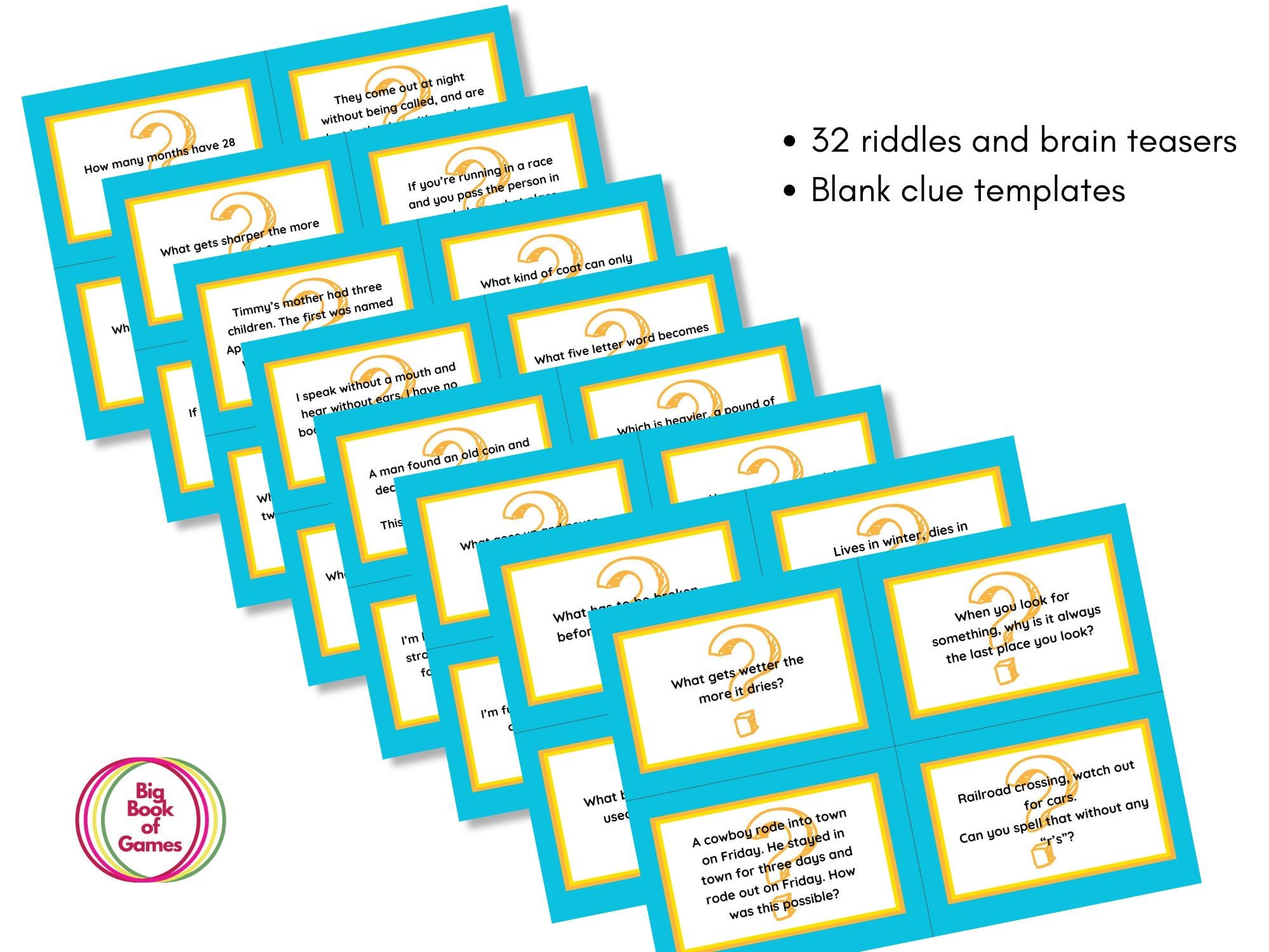 Printable Riddles & Brain Teasers for Scavenger Hunts, Amazing Race ...