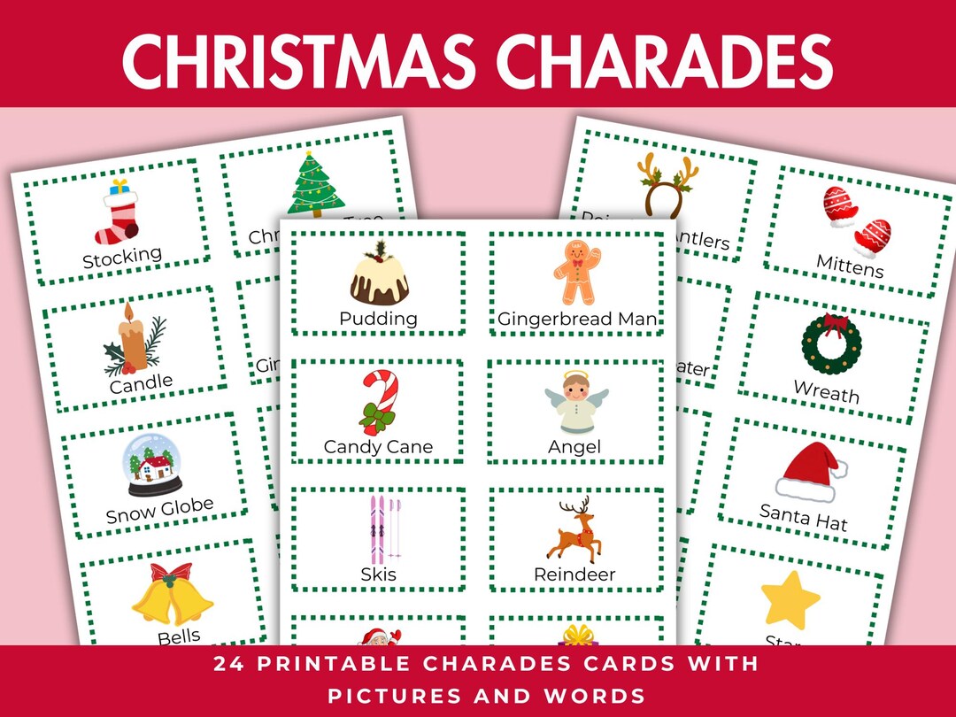 Christmas Charades Game. Printable Clue Cards With Pictures and Words ...
