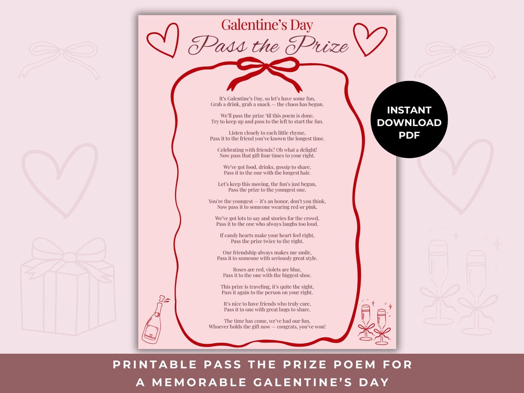 Galentine's Pass the Prize Poem. Printable PDF - Etsy
