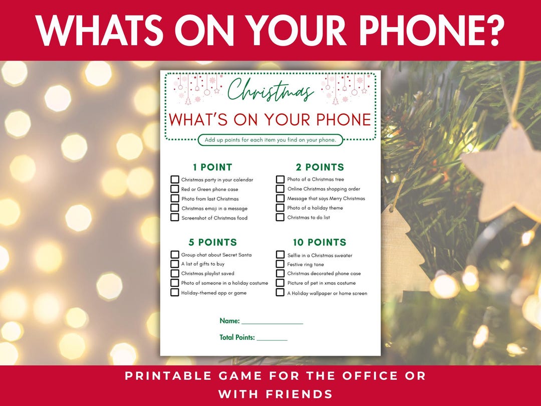 Christmas What's on Your Phone Game, Printable Download, Xmas Party ...