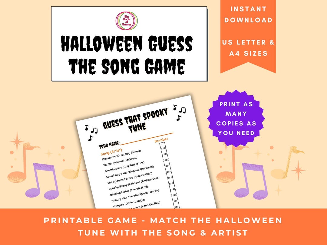 Halloween Guess the Song Game: Printable Party Challenge (PDF Download ...
