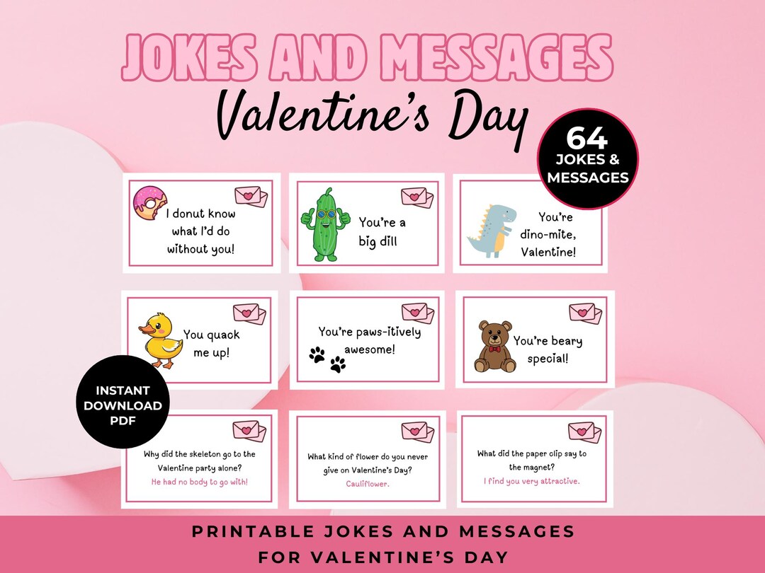 Valentine's Day Jokes and Message Cards. PDF Download - Etsy