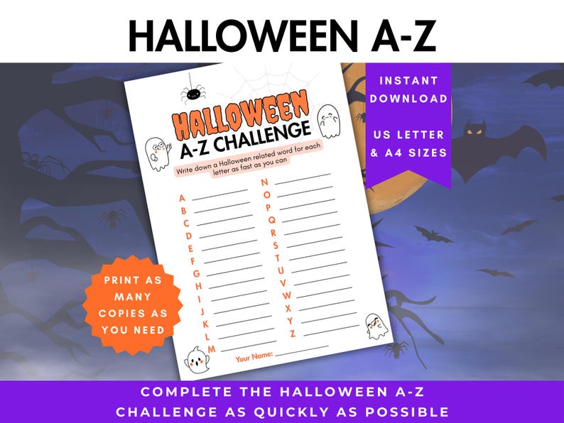 Halloween A-Z Game | Printable Activity for Kids (PDF) - Etsy