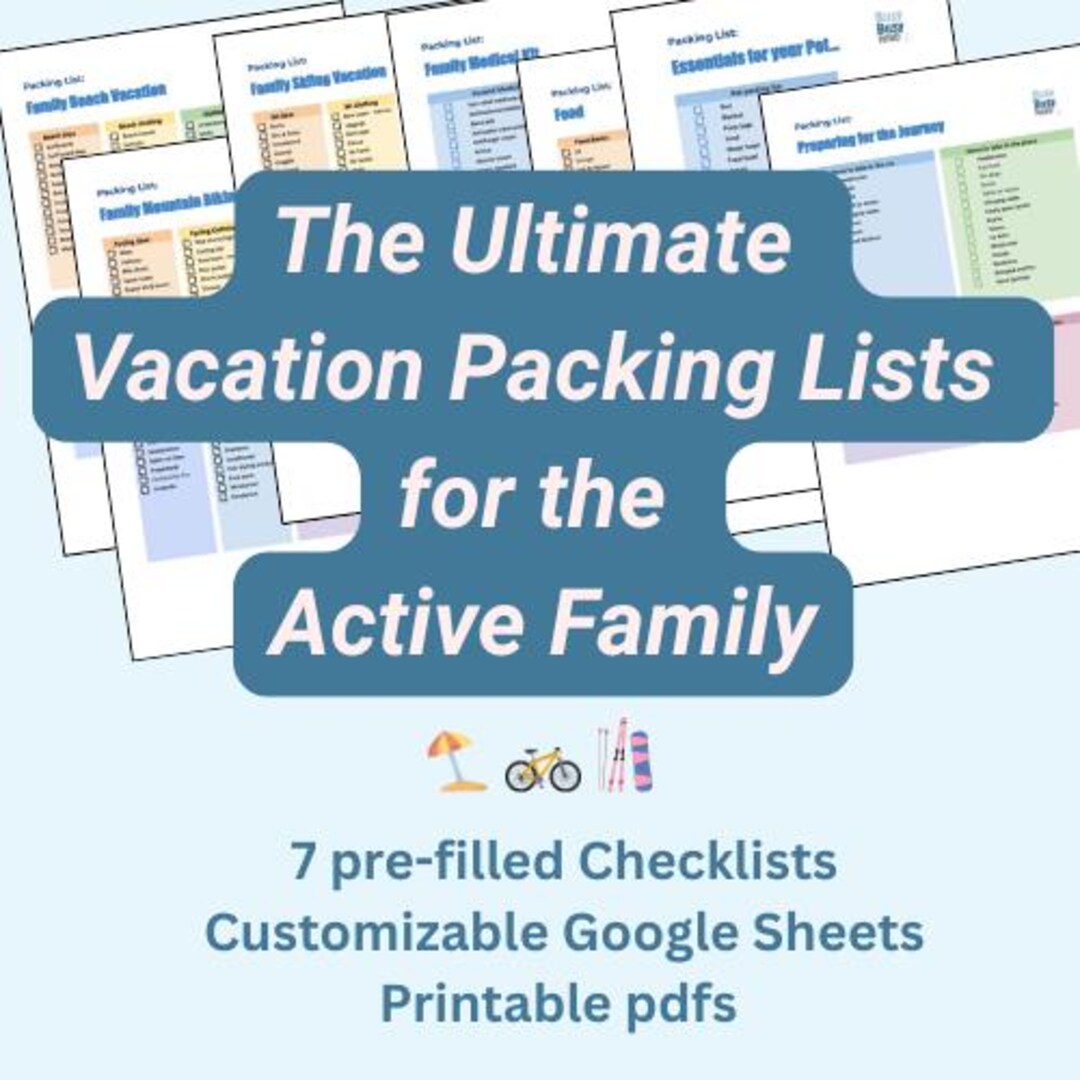 Editable Family Vacation Packing Checklist. Ideal for the Active Family ...