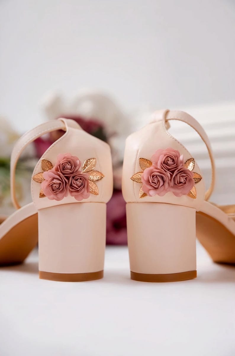 Pink Flower Wedding Shoes, Low Heel Wedding Shoes With 3D Roses ...