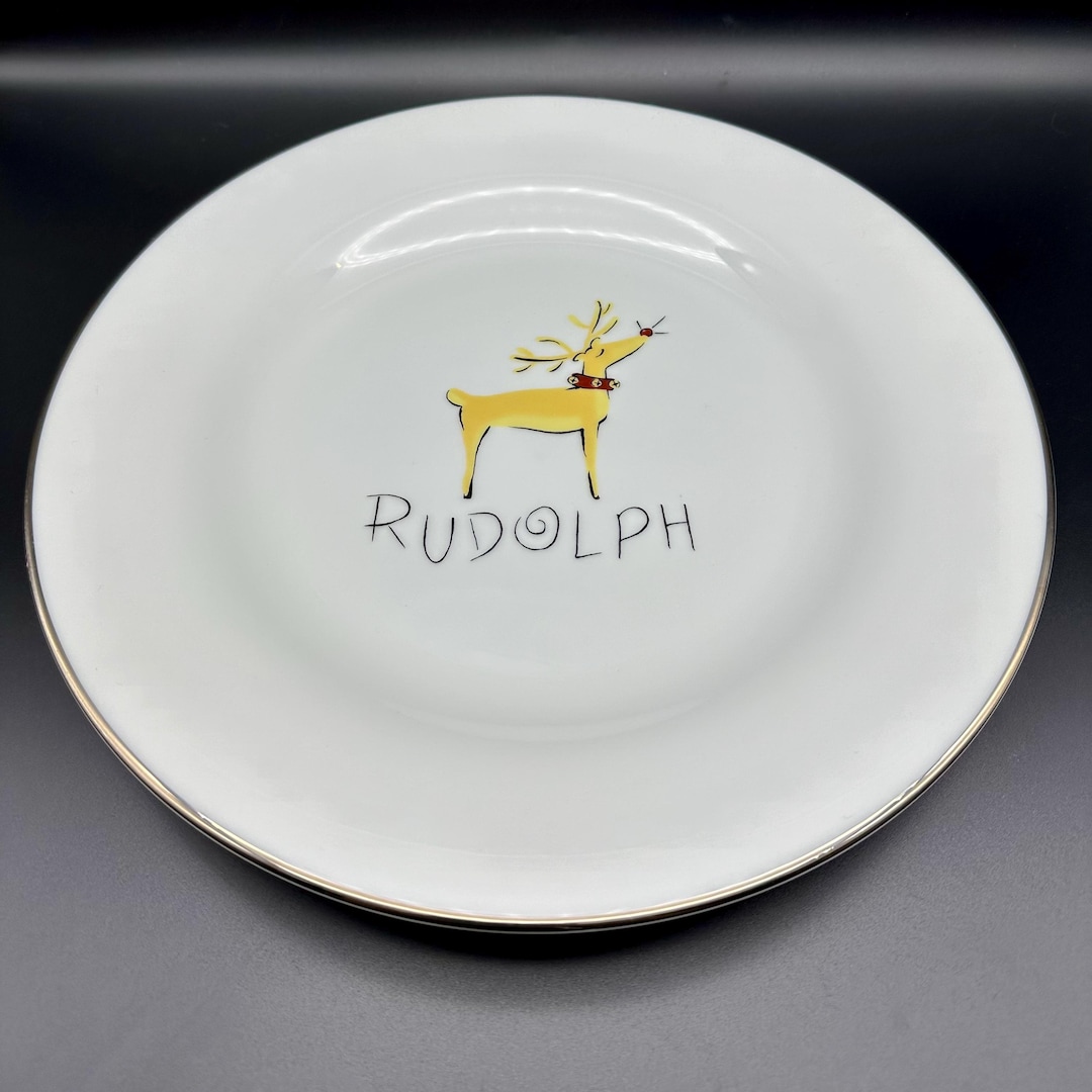 Pottery Barn China Reindeer Rudolph Dinner Plate With Silver Trim ...