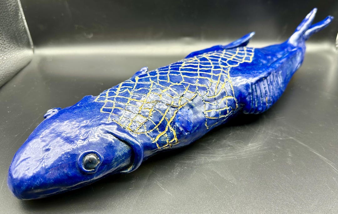 Original Ceramic Art Sculpture Blue Fish - Etsy