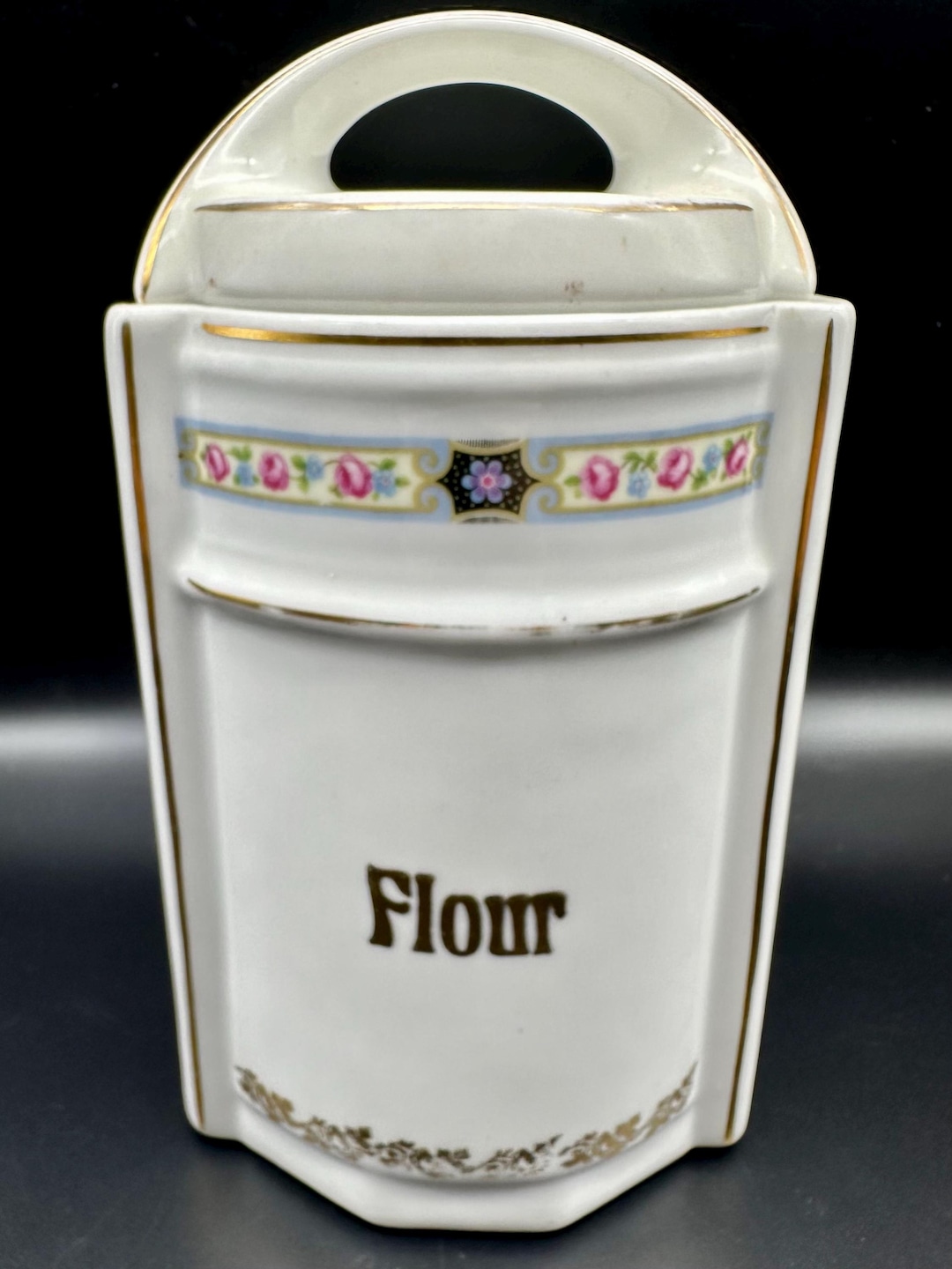 German White Block Flour Canister Holder Vintage Antique Art Deco ...