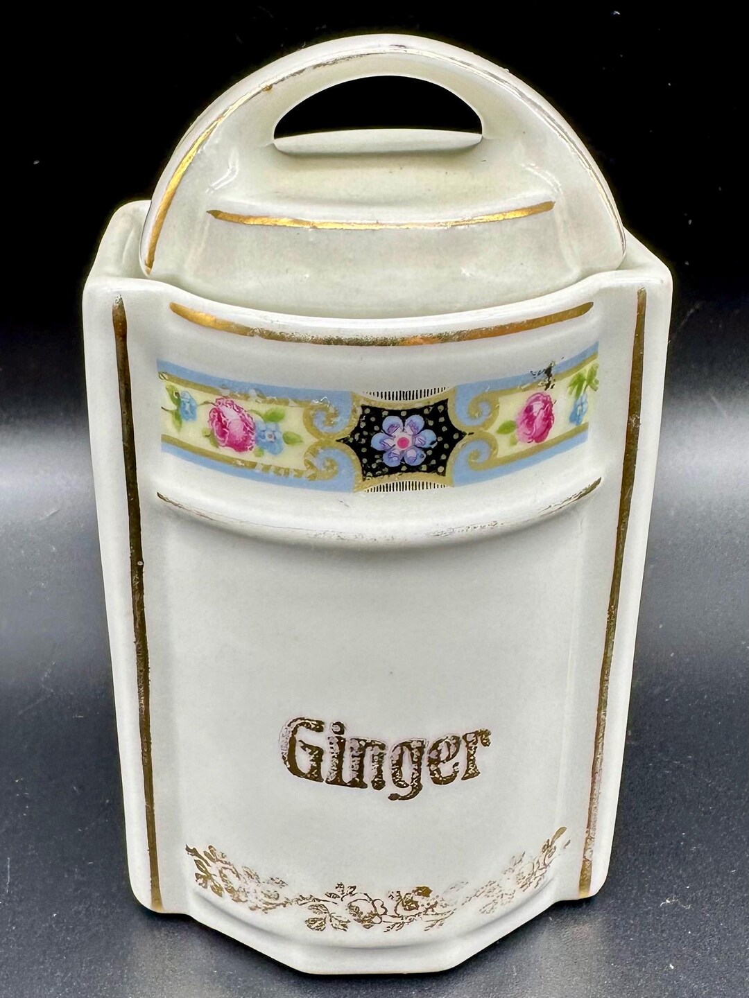 German White Block Ginger Spice Holder Vintage Antique Art Deco ...