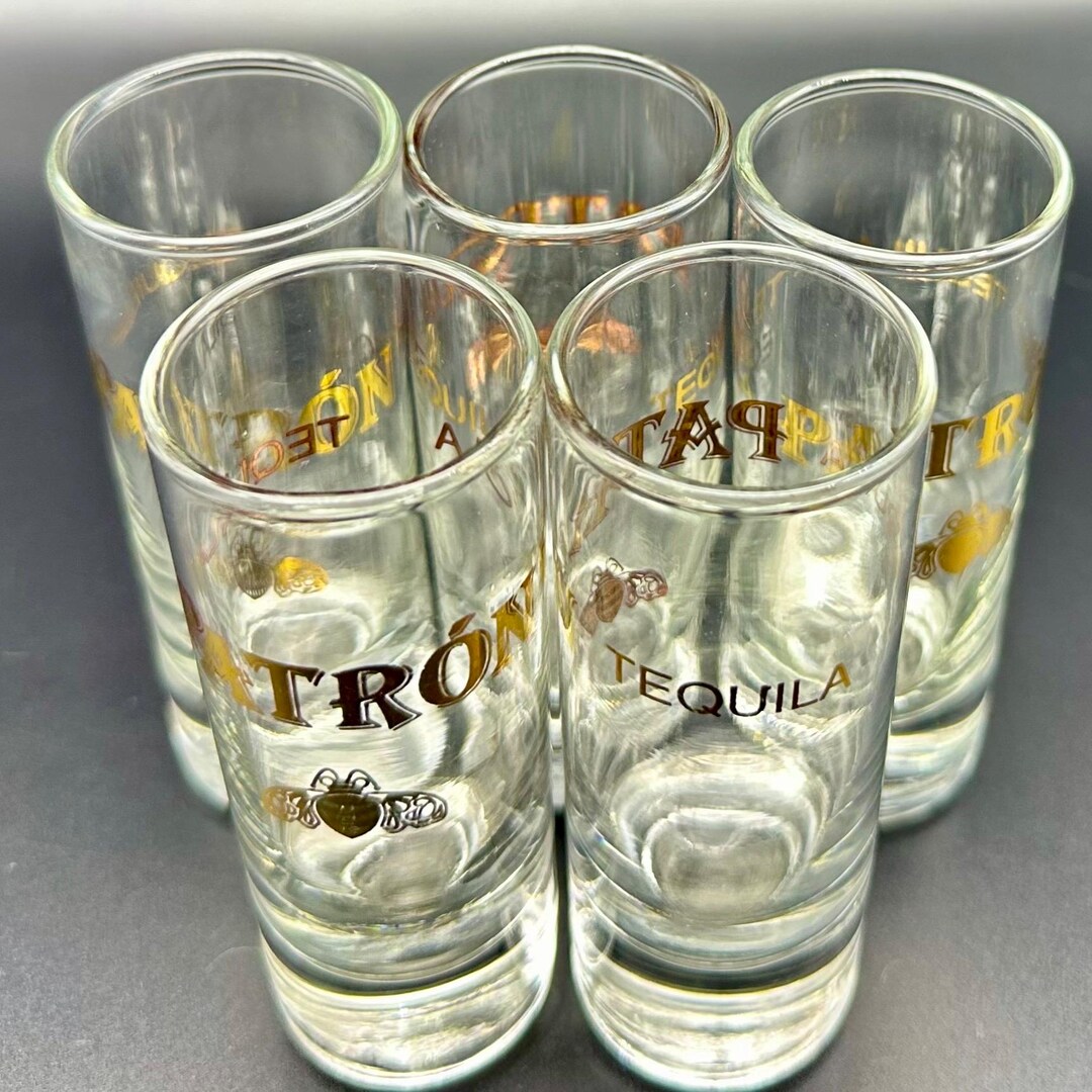 Patron Tequila Shot Glasses With Gold Leaf Honeybee Logo - Etsy