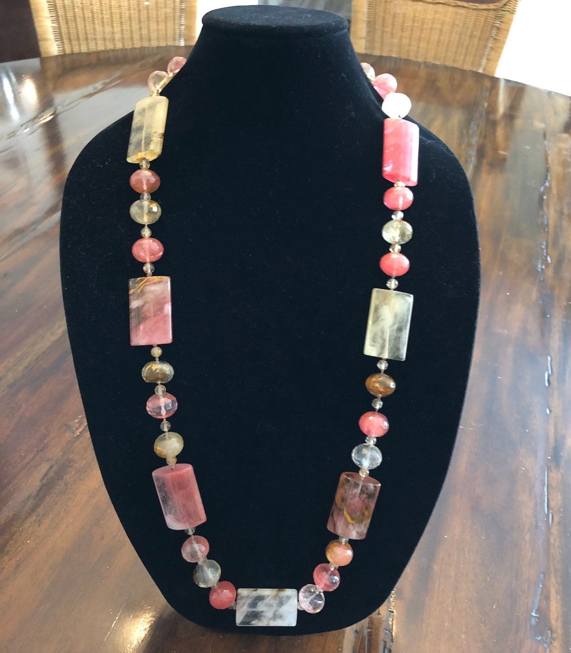 Long Watermelon Quartz Necklace - Etsy