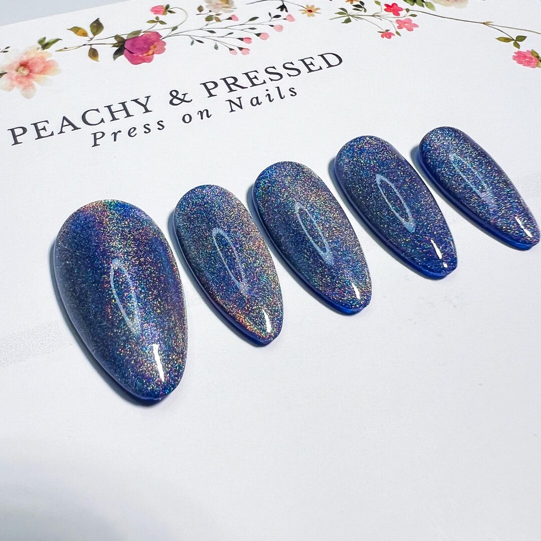 Holographic Blue Press on Nails | Simple Press on Nails | Blue Press on ...